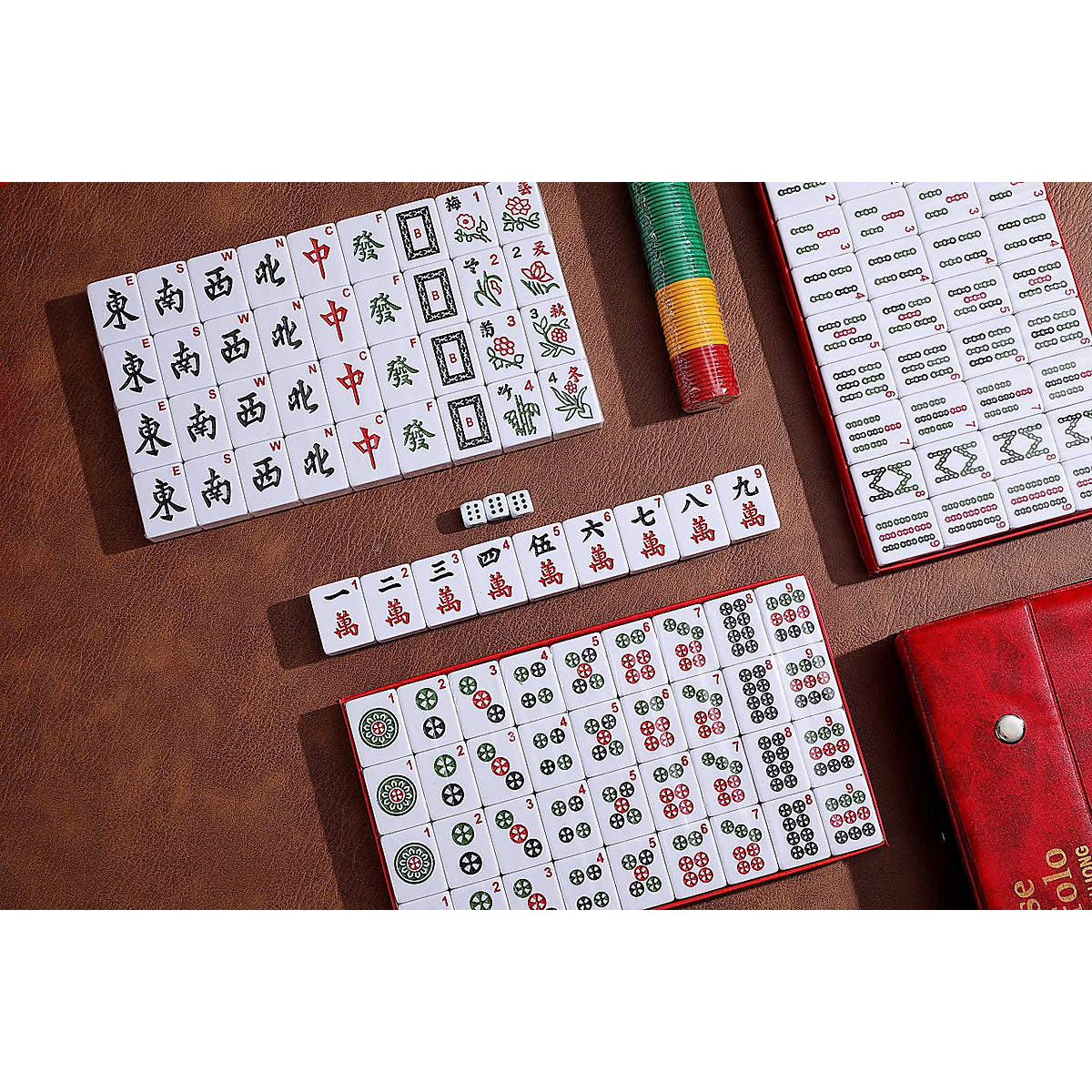 Mose Cafolo Professional Chinese Mahjong Game Set 146 Numbered Large Size Tiles with Carrying Travel Case, Complete Mahjong Tiles Set (Majiang, Mah-Jongg, Ma Jong)