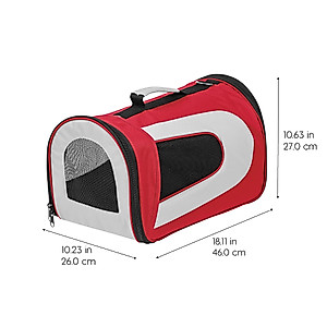IRIS USA Large Soft Sided Carrier with Shoulder Strap, Sturdy Collapsible Water Resistant Cat Dog Pet Carrier with Padded Bottom and Top Handle for Travel Road Trip, Red
