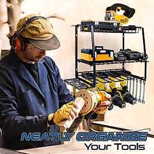 LORO ESSENTIALS Power Tool Organizer for Tool Storage - Garage Storage Tool Organizer Wall Mount - Storage Rack for Cordless Drill Holder - Heavy Duty Shelving with Tool Box Holder and Battery Holder