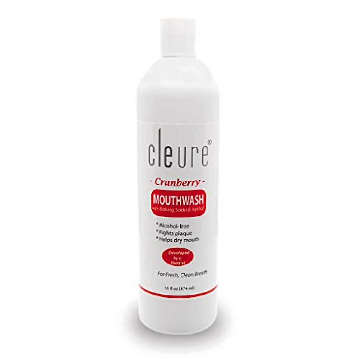 Cleure Alcohol Free Mouthwash with Xylitol and Baking Soda, Cranberry, 16 oz