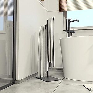 Eurotrend-US 2-Rail Towel Rack Holder - Stylish and Durable Free Standing Towels Storage Hook Solution for Your Bathroom or Pool - Double Bar Design for Ample Towel Hanging Space - Black