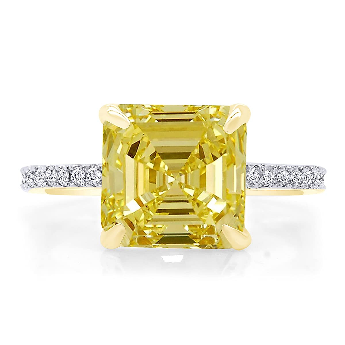 Jewel Zone US Asscher Cut Canary Yellow White Cubic Zirconia Ring in 14k Yellow Gold Over Sterling Silver