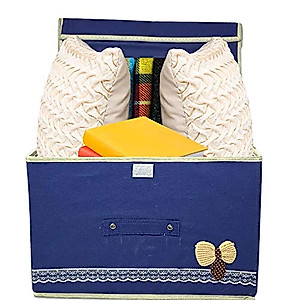 BANBERRY DESIGNS Storage Bin with Lid and Handles Foldable – Collapsible Blue Container for Organizing Toys Closets Bedrooms Clothes Shoes