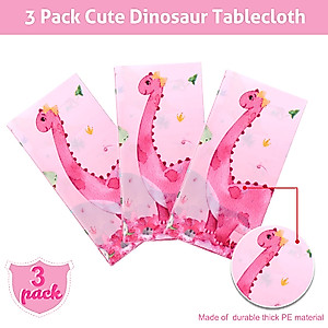 3 Pieces Dinosaur Party Tablecloths Pink Dinosaur Table Covers Plastic Disposable Dinosaur Printed Table Cloths Rectangular Dino Party Supplies for Kids Birthday Baby Shower Party, 54 x 86.7 Inches