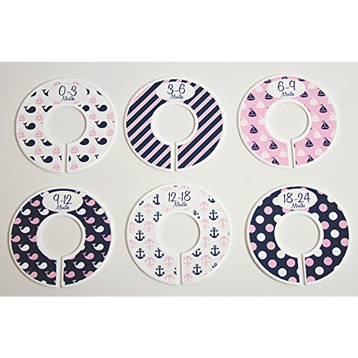 C136 Baby Girl Nursery Closet Clothing Size Divider Pink Nautical Set of 6 Fits 1.25 Inch Rod