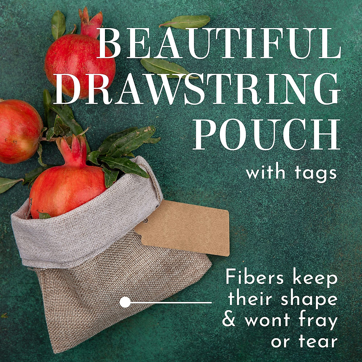 50 burlap bags with drawstring 6.6x9 inch with 50 tags and 50 Strings. Burlap bag for holiday gift. Burlap sack for groceries and food. Burlap sacks for Planting Plants. Burlapbag for Mugs, ect.