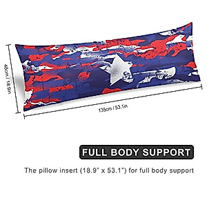 LynaRei Body Pillow Cover Red White Blue Camo Long Pillow Case Protector with Zipper Independence Day Rectangle Soft Large Throw Pillow Covers for Home Bedding Couch Sofa 20"x54"