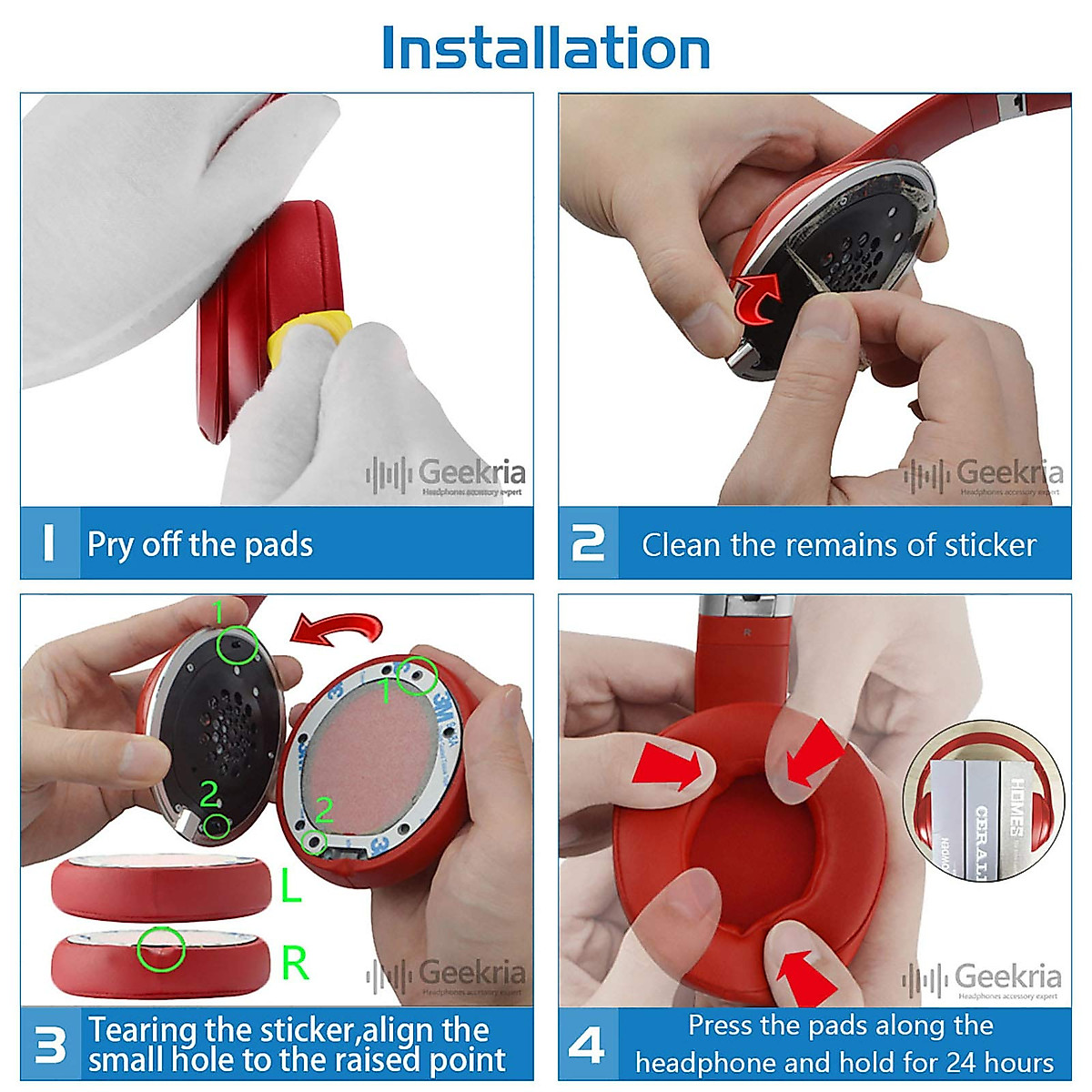 Geekria PRO Extra Thick Replacement Ear Pads for Beats Studio 3, Studio 3.0 Wireless (A1914) Headphones Ear Cushions, Headset Earpads, Ear Cups Cover Repair Parts (White)