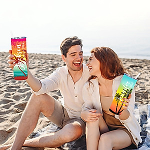 Personalized Family Vacation Tumblers With Name, Custom Palm Tree Beach Skinny Coffee Tumbler, Girls Trip Cups With Lid And Straw, Customized Group Destination Vacation Matching Cup