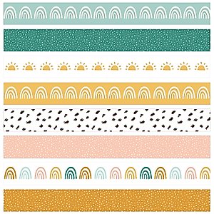 Whaline 82Ft Boho Bulletin Board Borders 8 Designs 72Pcs Rainbow Themed Decoration Colorful Trim Border Stickers for School Classroom Office Party Decoration