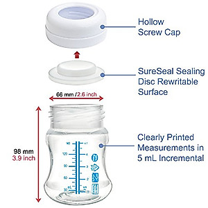 Maymom Wide-Mouth Milk Storage Collection Bottle with SureSeal Sealing Disk; Compatible with Spectra/Motif Luna/Ameda MYA/Bellababy Pumps. Can Replace Spectra S1 S2 Bottles, 6 pc (4.7Oz/140mL, 6pc)