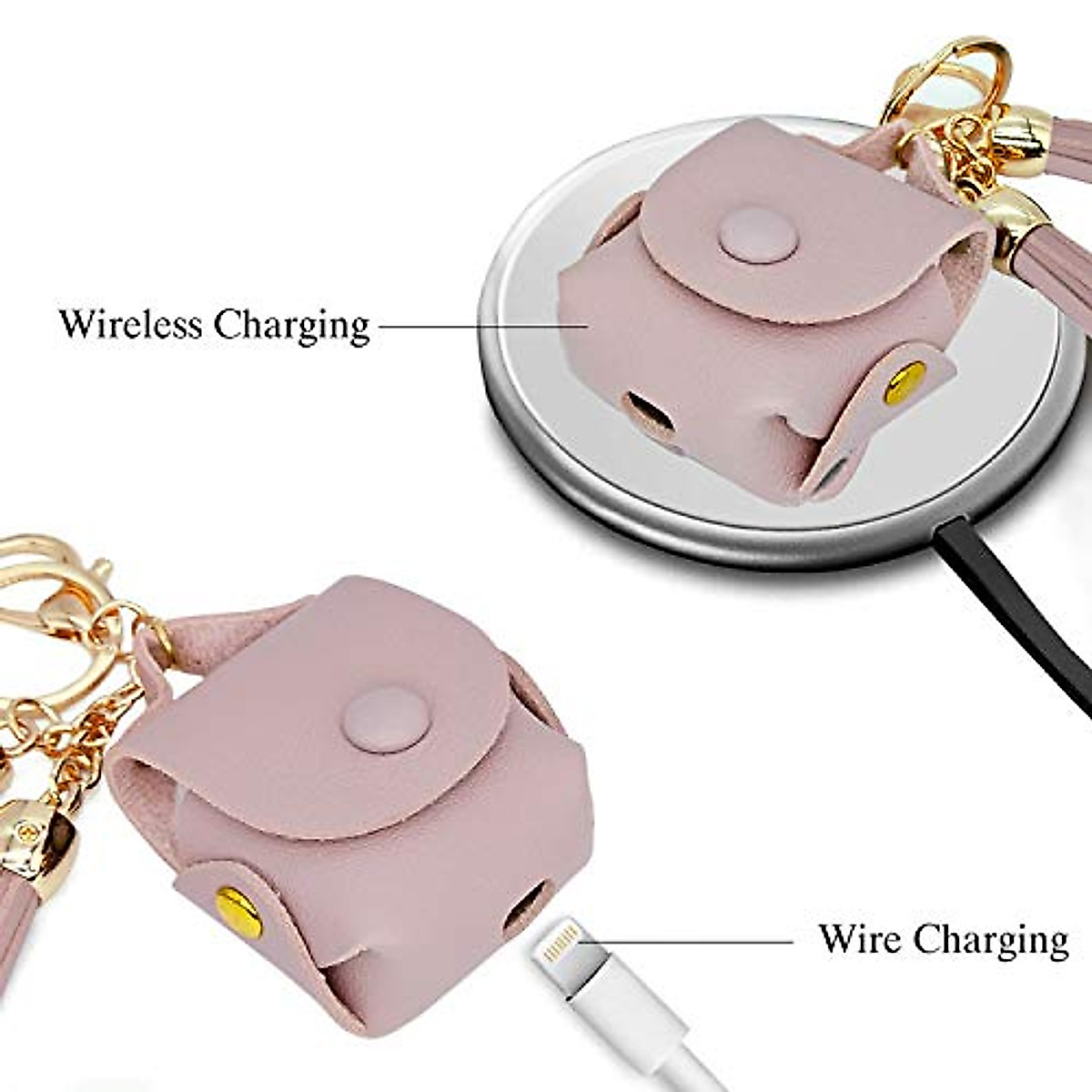 MODOS LOGICOS Charging Case Cover for Apple Air Pods, PU Leather Case with a Couple of Drooping Tassels for Apple AirPods 1/2 Charging Case - TaroPurple
