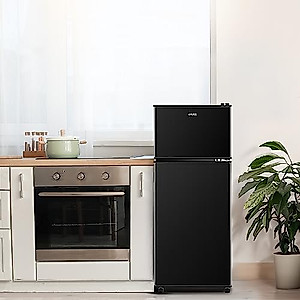 Anukis Compact Refrigerator 4.0 Cu Ft 2 Door Mini Fridge with Freezer For Apartment, Dorm, Office, Family, Basement, Garage, Black