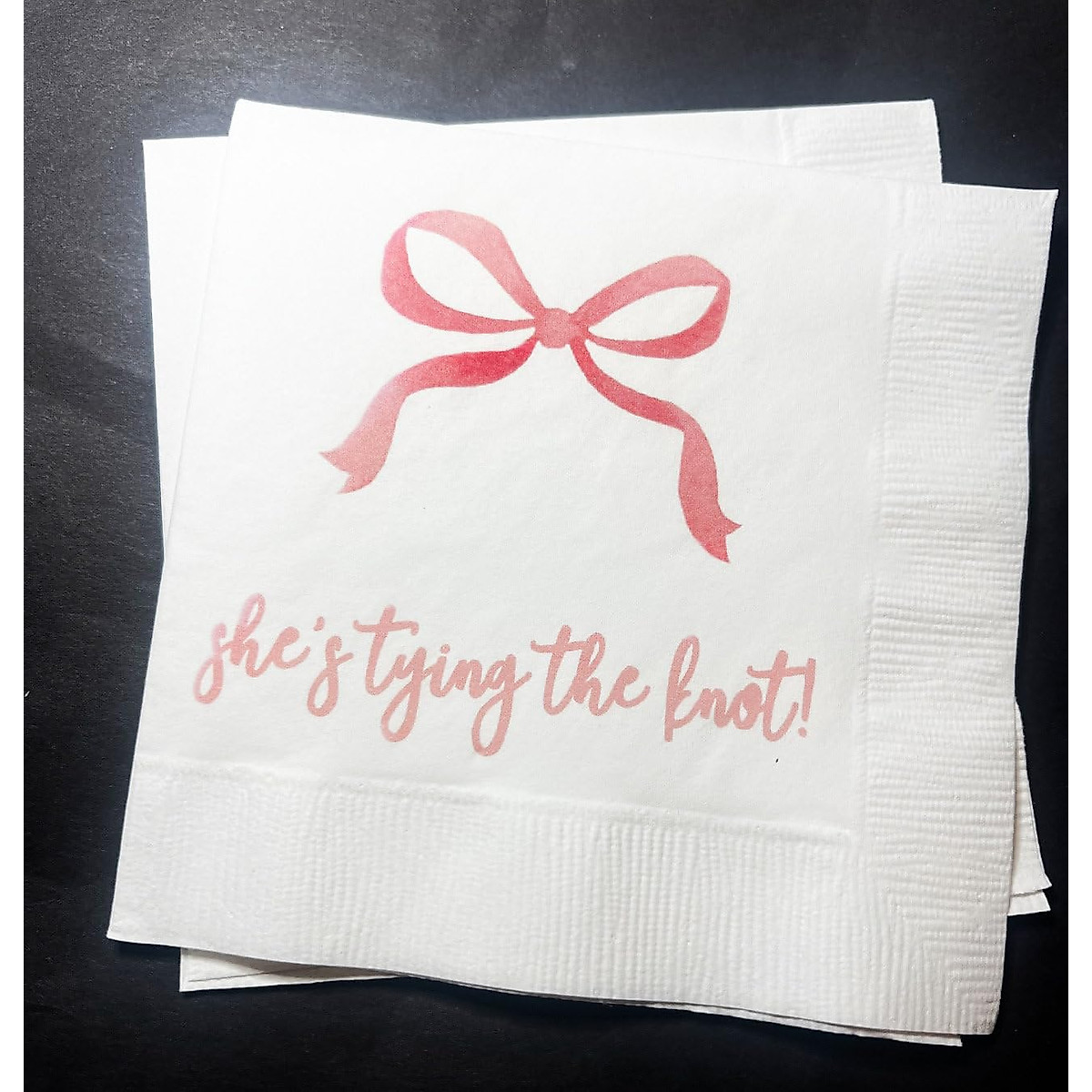 Generic She's Tying The Knot Bridal Shower Pink Bow Bridal Shower Brunch Pink Bachelorette - Cocktail, Napkins Set of 25, White