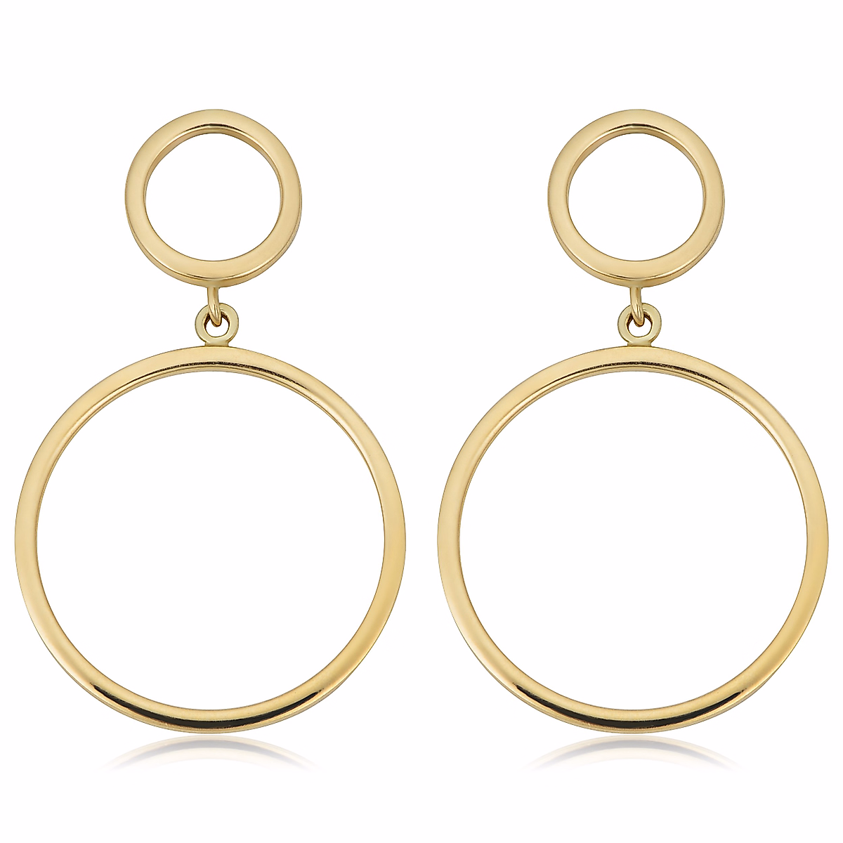 Kooljewelry 14k Yellow Gold Circles Drop Earrings, 1.27 inch