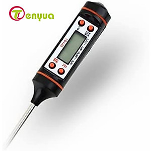 TenYua Digital Stainless Cooking Thermometer with Instant Read, Long Probe, LCD Screen, Anti-Corrosion, Best for Food, Meat, Grill, BBQ, Milk, and Bath Water
