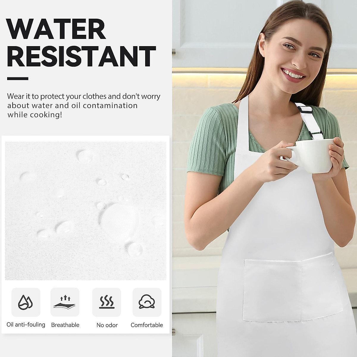 NLUS Extra Large Aprons for Men, Adjustable White Chef Apron for Men Kitchen Cooking Aprons for Women with 2 Pockets, Water & Oil Resistant - 1 PACK