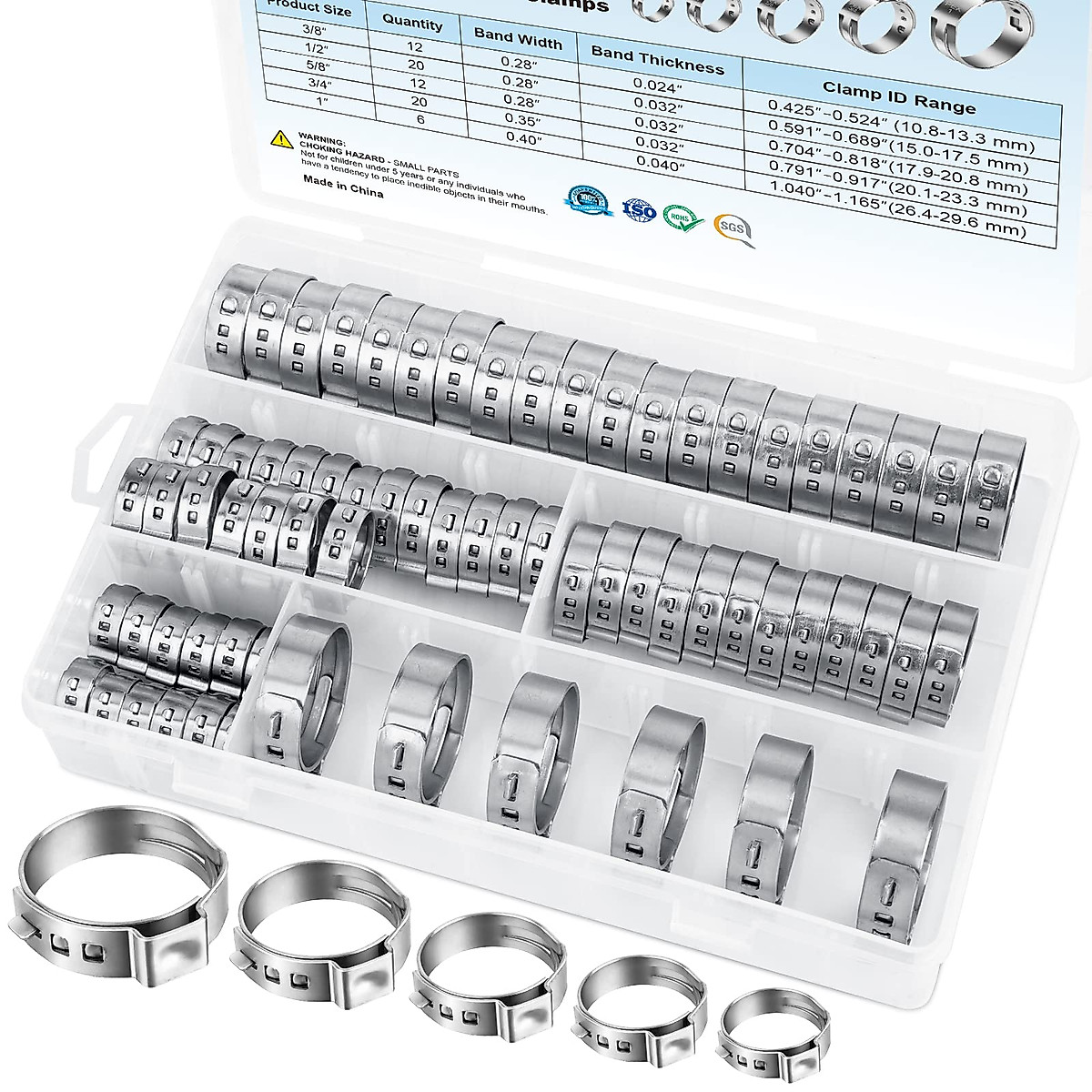 TICONN 70PCS PEX Clinch Clamps Kit, 304 Stainless Steel PEX Clamp Rings for PEX Pipe Tubing Connection (70CPS Kit)