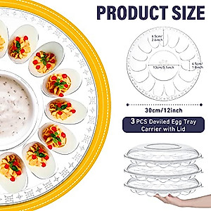 Shellwei 3 Pcs Deviled Egg Tray with Lid 12 Inch Round Egg Containers with 15 Egg Slots Reusable Plastic Egg Holder Platter for Deviled Egg Fruits Veggie Finger Food