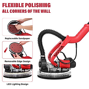 Vistreck Drywall Sander, 750W Electric Drywall Sander With Vacuum & 14Pcs Sanding Discs, 6 Variable Speeds 1000-1850RPM, Foldable has Dust Bag, LED Light, Power Disc Sanders With Carrying Bag