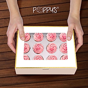 Gold-Trimmed Cupcake Boxes - 12 Count Cupcake Containers with Removable Inserts, Transparent Window Cupcake Holder (5 Pack)