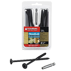 FastenMaster FMHLGM412-12 HeadLOK Heavy-Duty Flathead Fastener, 4-1/2 Inches, 12-Count , Black