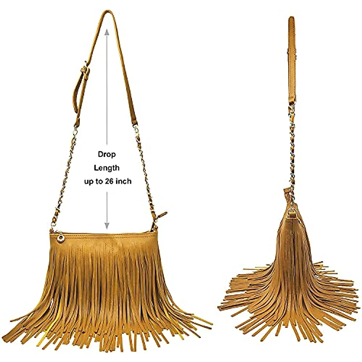 Solene Fringe Crossbody Shoulder Bag with Strap, Tassel Messenger bag, Country Style Western Fringe Purse for Women - E031(Mustard)