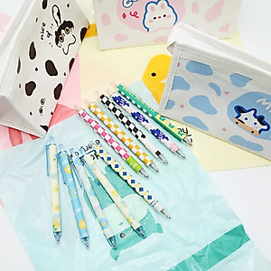 Aufruh Cow Pencil Case PU Leather Cute Cartoon Animal Pencil Pouch Blue Make Up Case Cosmetic Bag Stationary Kawaii Pencil Box