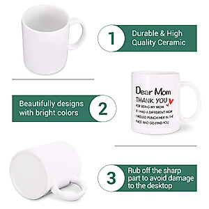 Mothers Day Gifts for Mom from Daughter Son, Dear Mom Mug, 11oz Novelty Funny Coffee Mugs, Christmas Birthday Presents Idea