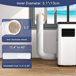 BROSYDA Portable Air Conditioner Window Vent Kit, Upgraded Seamless Portable AC Vent Kit with 5.1" Diameter of Exhaust Hose & Universal Coupler, Adjustable Window Seal Kit for Sliding Window