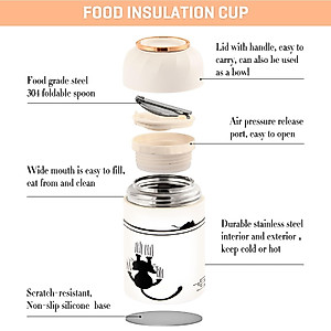 CUPADA Black Cat Scratch Mouse Food Jar, Wall Funny Insulated Hot Food Jars Vacuum 17OZ with Folding Spoon for Work Trip Picnic Camping
