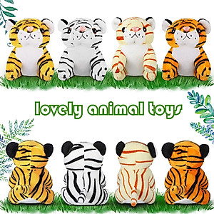 Kasyat 8 Pieces Mini Stuffed Wild Animals Jungle Animal Plush Toys in 4 Inch, Cute Tiger Plush for Animal Themed Parties, Birthday Party, Teacher and Student Achievement Award,Random Colors