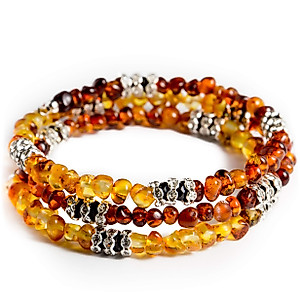 Baltic Amber Bracelet for Adult, Handmade Clean Polished Amber Jewelry- Wire Snake, up to 7.5” wrist size