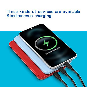 jeefull power JF Multi-Head Charging Cable, 4FT Three-in-one Multi Charging Cable, Nylon Braided Multiple Charger Cable, with Three interfaces and Connected to The Device via USB 3PCS