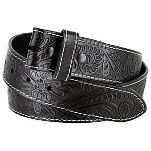 Engraved Tooled Leather Genuine Full Grain Western Floral Belt Strap 1-1/2" Wide (Black, 38)
