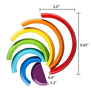 Coogam Wooden Rainbow Stacker Nesting Puzzle Blocks - Tunnel Stacking Game Building Creative Color Shape Matching Jigsaw Learning Toy Set Board Early Development Gift for Kids Boy Girl