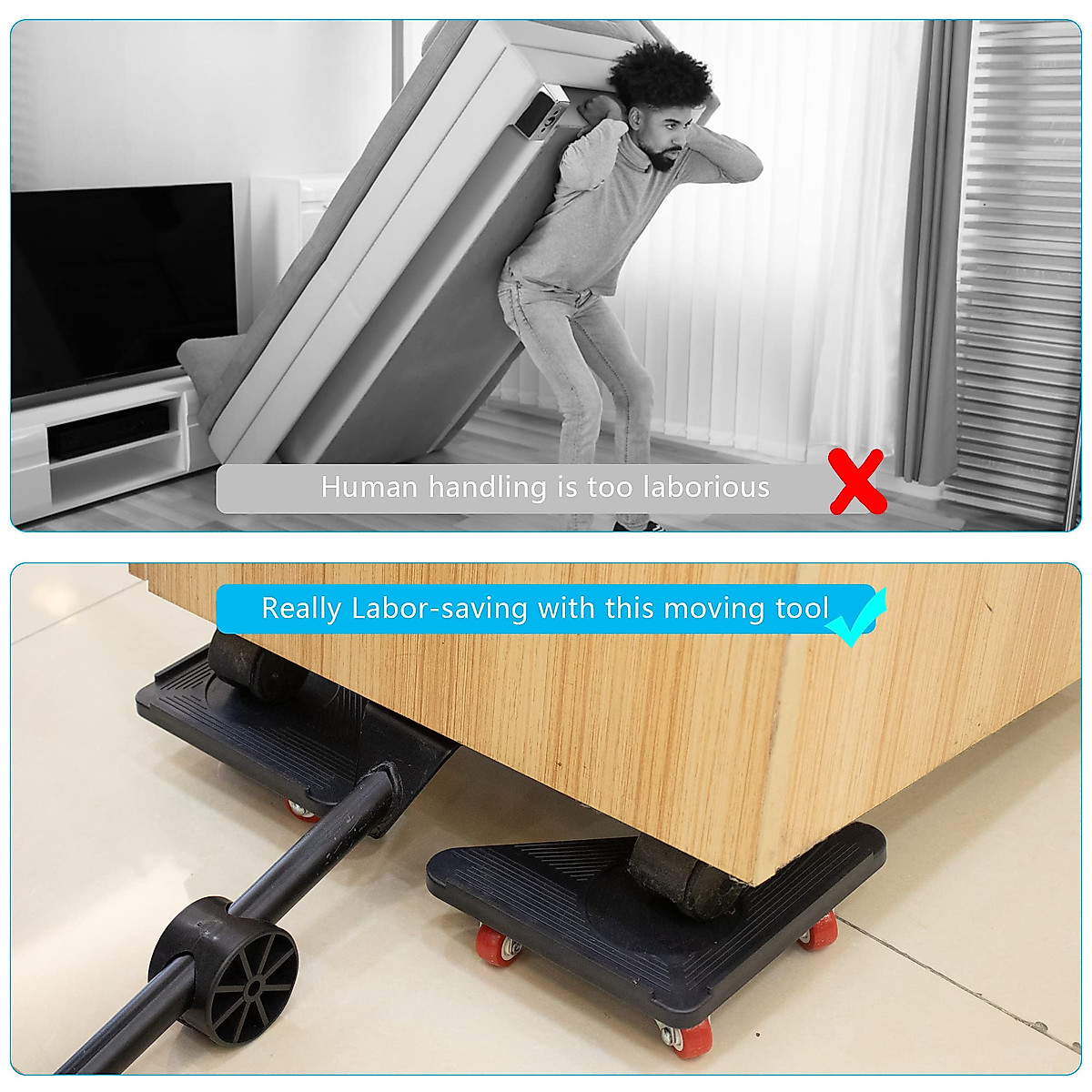 SEANOKEN Furniture Mover Dolly,Furniture Mover 4 Wheels & Furniture Lifter Set,360° Rotating Furniture Movers,Set 4 Pack for Heavy Object 500 Lbs Load Capacity