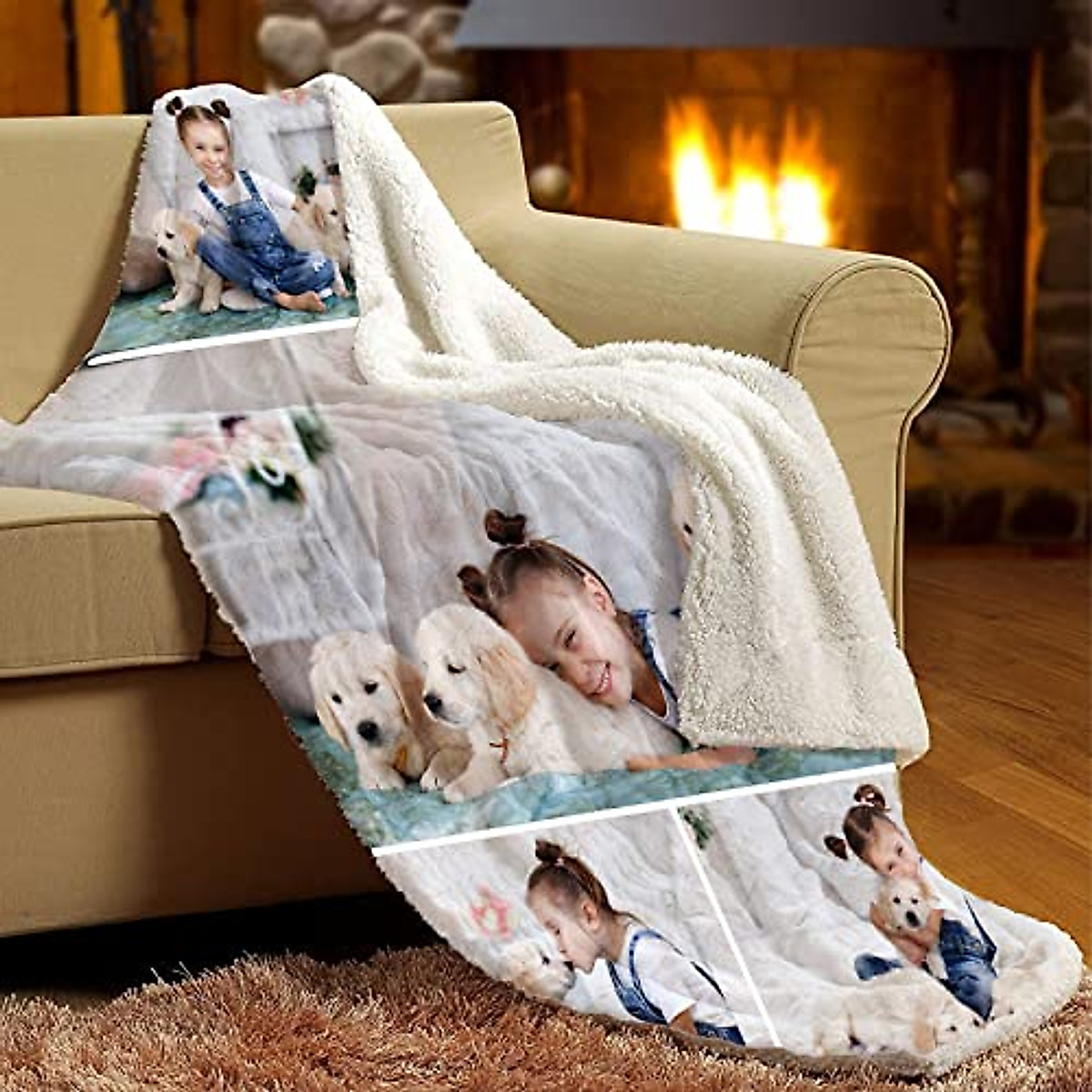 Personalized Custom Blankets with Photos Collage – 5 Images Cozy Super Soft Warm Comfortable Sherpa Blanket – Use Photos from Your Wedding, Birthday, Cats, Dogs, Pets, Children - 60x80 Fleece