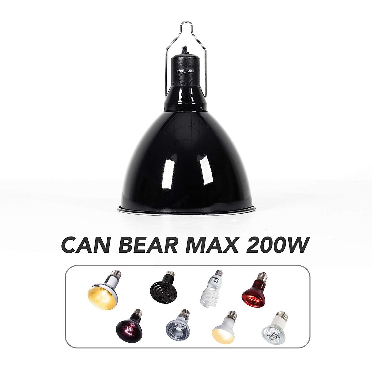 REPTI ZOO 8.5 inch Reptile Light Fixture 200W 2 in 1 E26 Base with Removable Ceramic Socket with On Off Toggle Switch in Black,Aquarium Dome Reptile UVB Light Socket Fixture (without Bulbs)