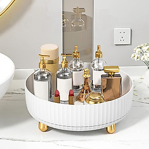 360° Rotating Lazy Susan, Makeup Organizer,Turntable Organizer for Cabinet, Rotating Storage Tray Round Turntable Storage Tray for Vanity Bathroom Kitchen Organized, Cosmetics, Condiment White L