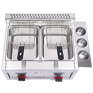 Cutycaty Commercial Gas Deep Fryer Countertop, Dual Tank Stainless Steel Kitchen Frying Machine with 2 Removable Baskets and Lids for Restaurant Home Kitchen French Fries Turkey Donuts (6 Liter)