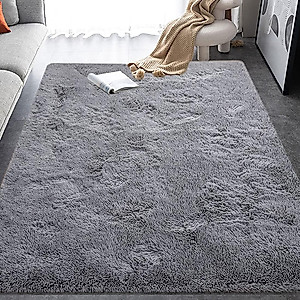 YOBATH Fluffy 8x10 Feet Large Area Rugs for Living Room Bedroom, Big Modern Soft Fuzzy Shaggy Carpet Shag Rugs Girls Boys Kids Nursery Dorm Room, Grey