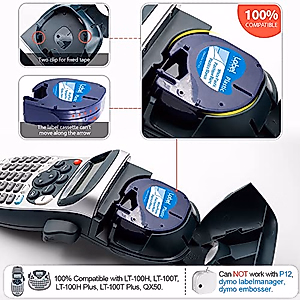 Label KINGDOM Label Replace for DYMO LetraTag Refills 91331 White Plastic Label Tape 12mm x 4m (1/2" x 13') for Dymo LetraTag 200B Plus LT100H LT100T QX50 Label Maker, Black on White, 5-Pack