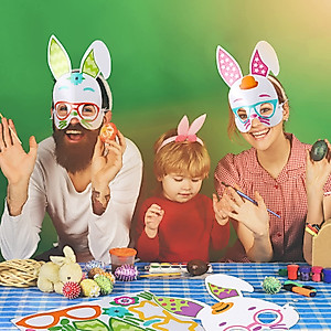 Spakon 60 Pieces Easter Bunny Mask Craft Kits Novelty Easter Rabbits Craft Kits Personalized Bunny Characters for Kids Fun Home Activities DIY Arts Craft Self Adhesive