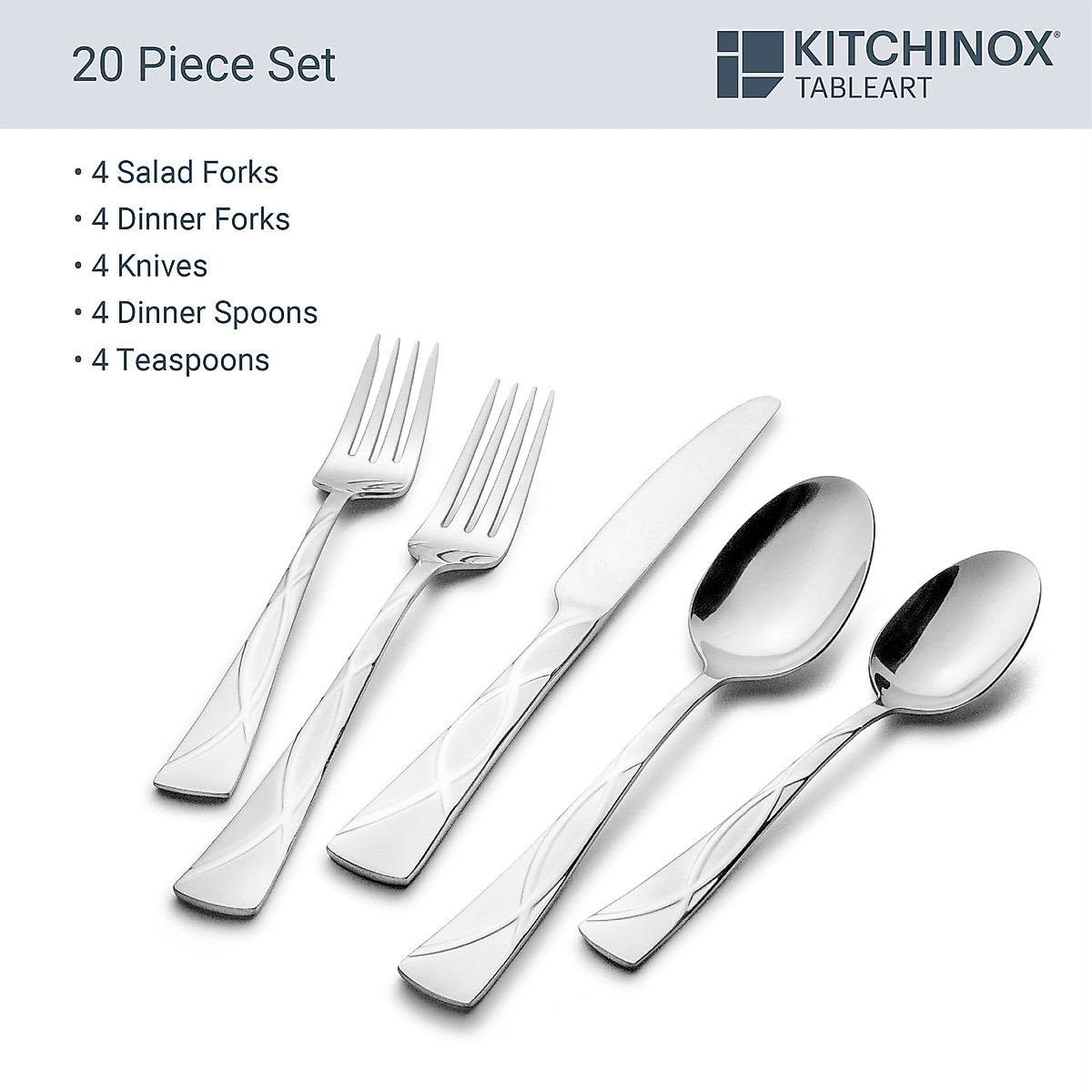 Kitchinox Flatware, Service for 4/20 Piece Set, Willow Sand