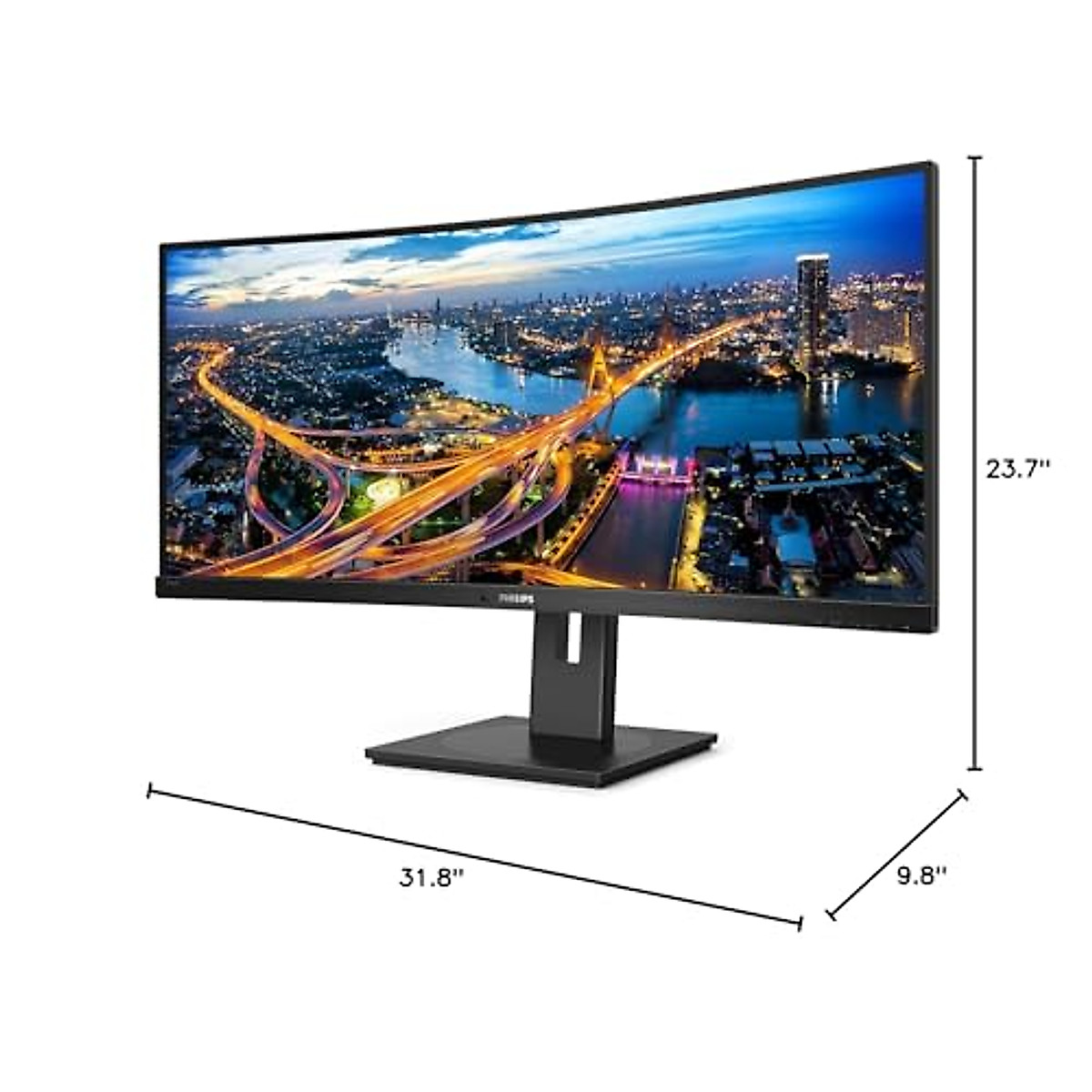 Philips 346B1C UltraWide 34" Curved Monitor, UltraWide QHD 2K, USB-C and built-in KVM switch, 119% sRGB, USB-PD 90W, Height Adjustable, PowerSensor , 4Yr Advance Replacement Warranty