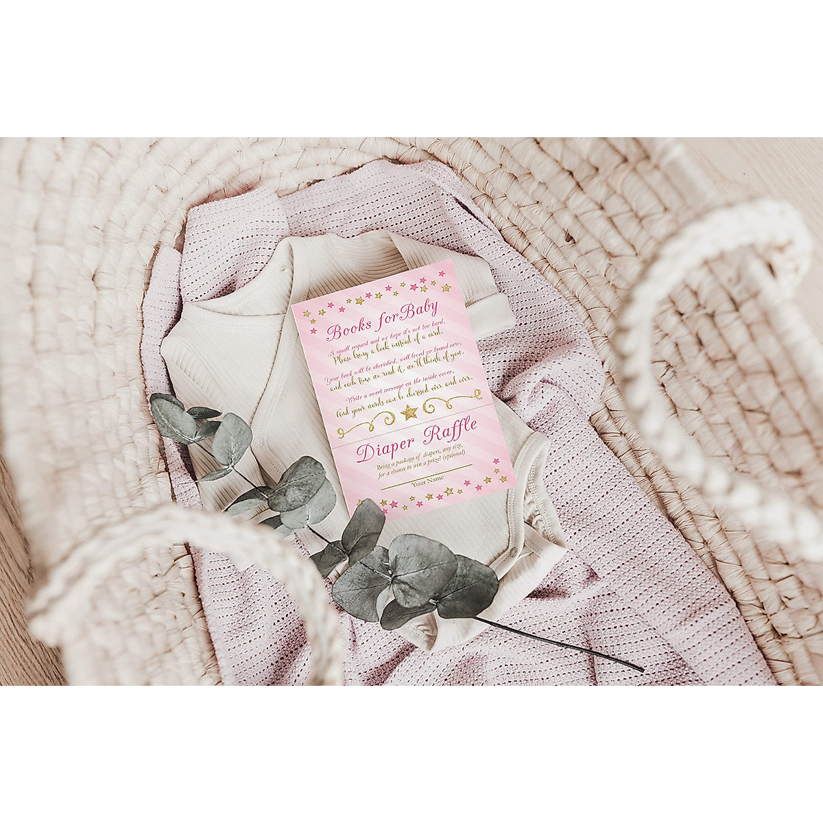 Your Main Event Prints Pink Twinkle Twinkle Little Star Baby Shower Diaper Raffle Card Ticket, Twinkle Little Star Book Request Card, Gold, 50 Count