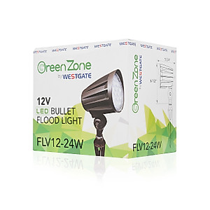 Westgate WG LED 12 Volt Outdoor Landscape Garden Bullet Flood Lights - Path Walkway Lawn Spotlights - Wire/Spike Accessories Included (24W 5000K Cool White Bronze)