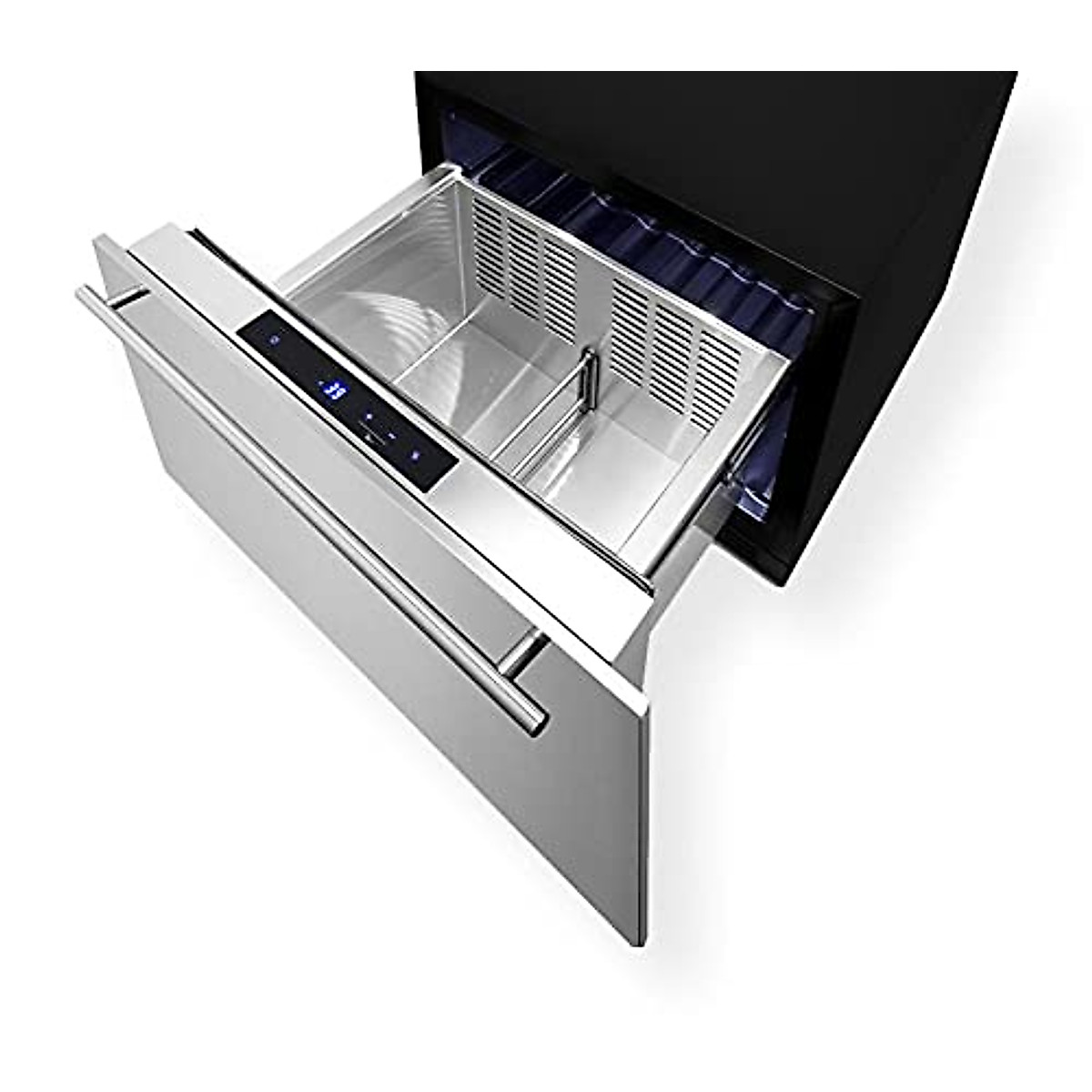 Summit Appliance FF1DSS24 24" Wide Built-In Drawer Refrigerator, Black 21.5" Wide Cabinet, Oversized 24" Stainless Steel Door, No Frost, 115V