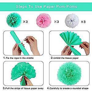 Birthday Decorations, Birthday Party Supplies Kit for Girls Women Happy Birthday Banner Pink Teal Latex Balloons Tissue Paper Pom Pom Star Garland Hanging Swirls Birthday Decor for 13th 16th 18th 21st
